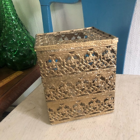 Vintage | Accents | Vintage Hollywood Regency Gold Metal Tissue Box ...